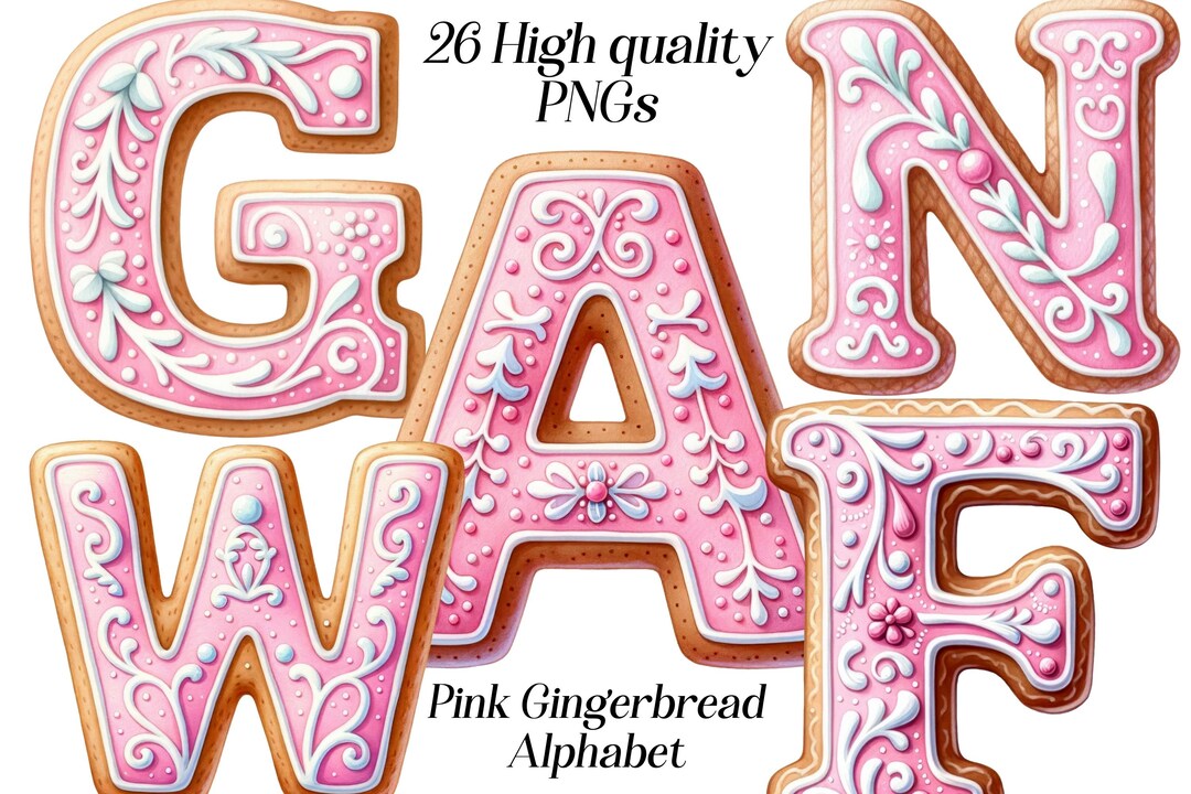 Watercolor Pink Gingerbread Alphabet Clipart (26 PNG Files) - Etsy