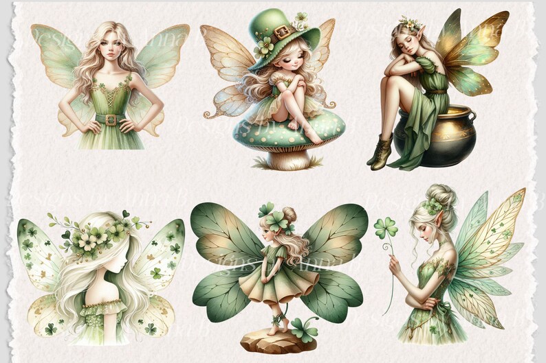 St Patrick's Day Fairy Clipart: Watercolor Shamrock PNG (digital ...
