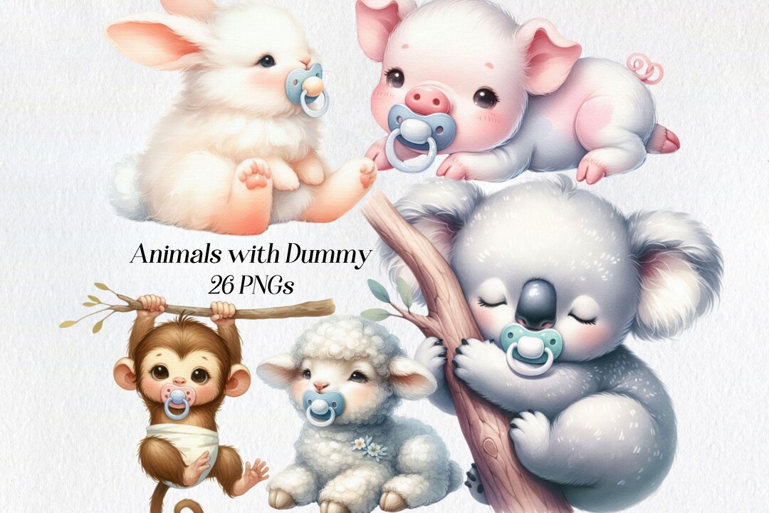 Baby Animals With Dummy Clipart - Cute Baby Animal PNG, Adorable ...