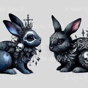 Watercolor Gothic Bunny Clipart, 10 High Quality PNG Files, Goth Clip ...