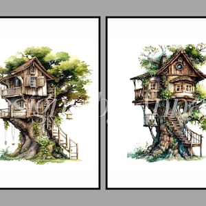 Watercolor Tree House Clipart, 10 High Quality JPEG and PNG Files ...