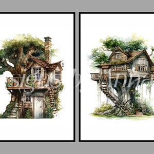 Watercolor Tree House Clipart, 10 High Quality JPEG and PNG Files ...