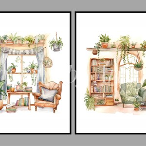 Watercolor Cozy Reading Corner Clipart, 10 High Quality JPEG and PNG ...