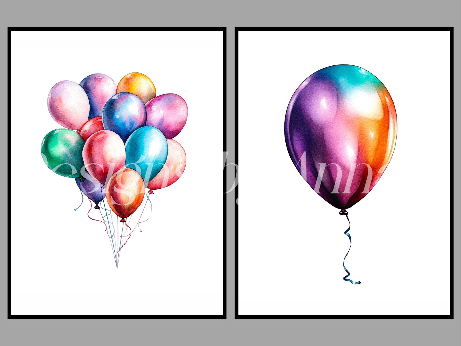 Watercolor Party Balloons Clipart: Celebration Decor (digital Download ...
