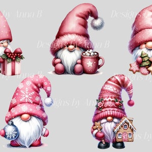 Watercolor Pink Christmas Gnomes Clipart, Png, Festive Clipart, Cute ...