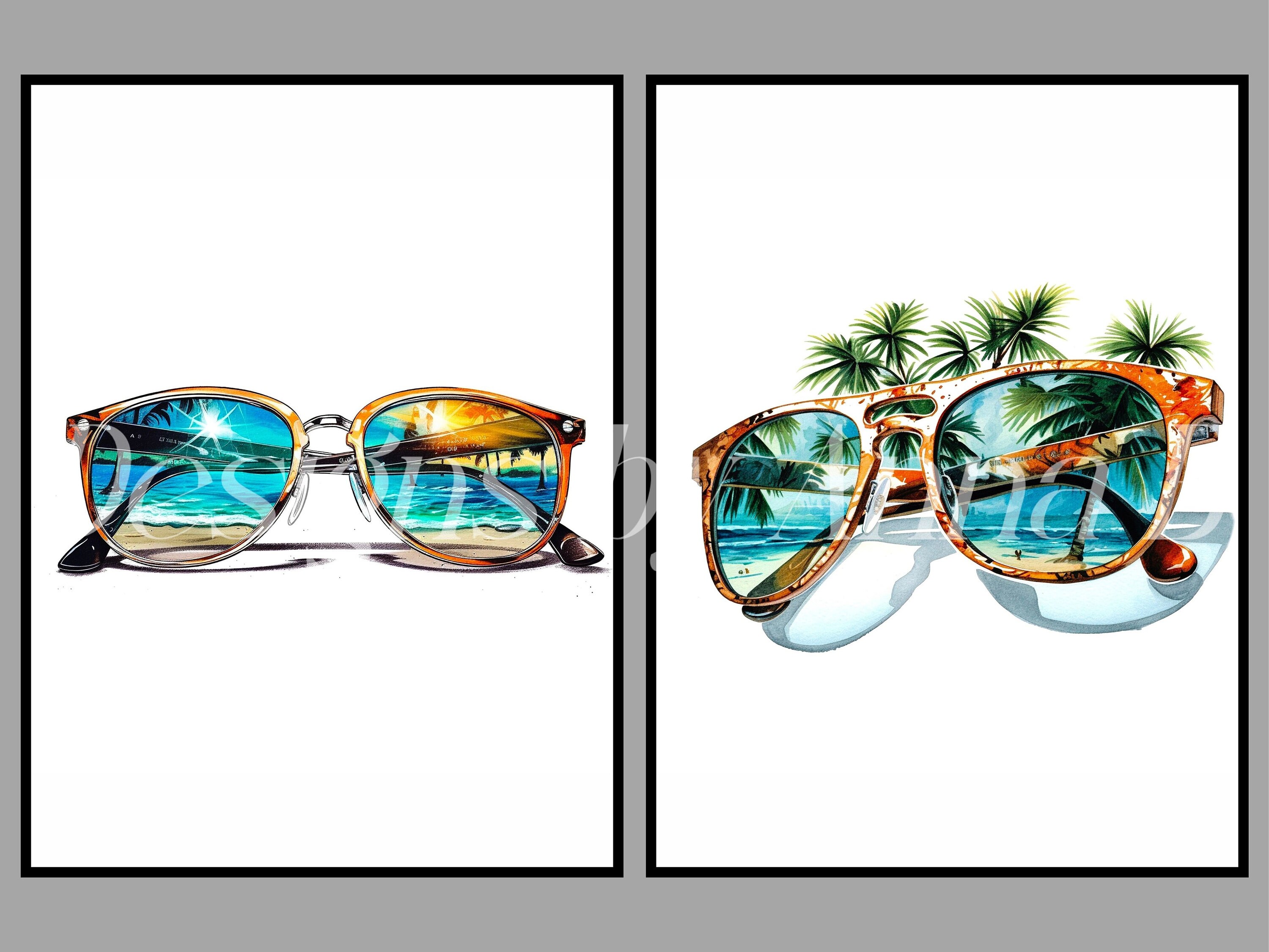 Watercolor Summer Beach Sunglasses Clipart 10 High Quality - Etsy