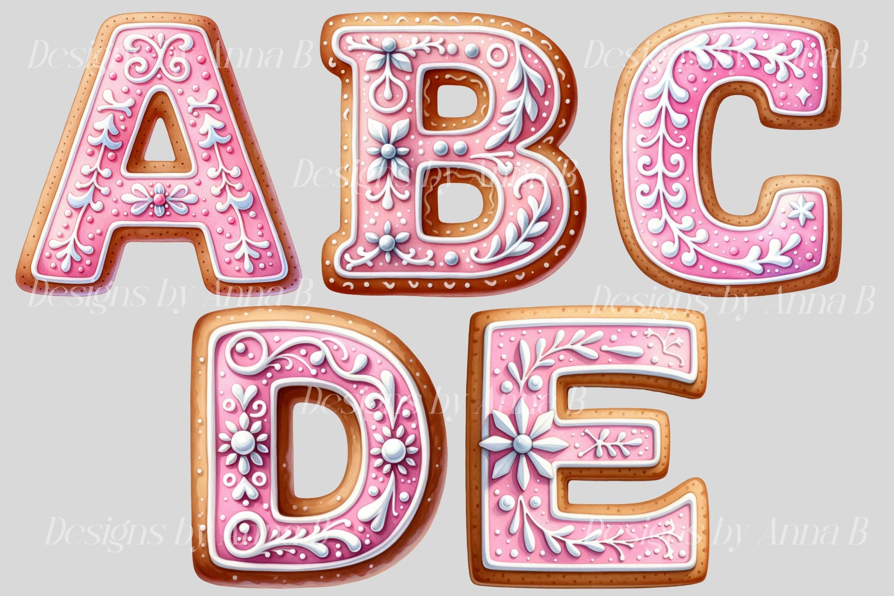 Watercolor Pink Gingerbread Alphabet Clipart (26 PNG Files) - Etsy