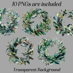 Eucalyptus Wreath Clipart: Watercolor Greenery Graphics (JPEG & PNG ...