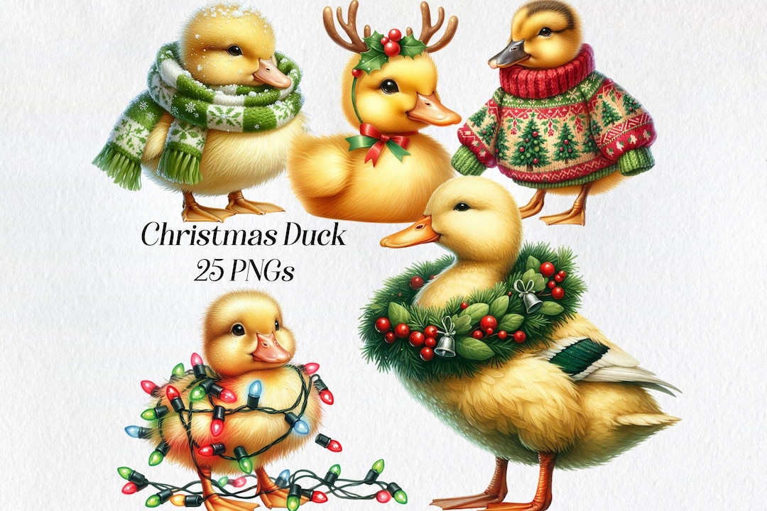 Christmas Duck Clipart, Watercolor Duckling Clip Art, Png, Festive Farm ...