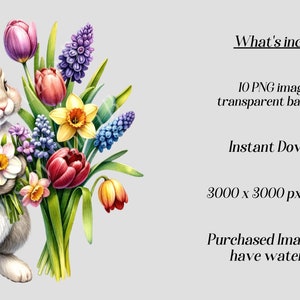 Watercolor Easter Bunny Clipart, 10 High Quality PNG Files, Easter Clip ...