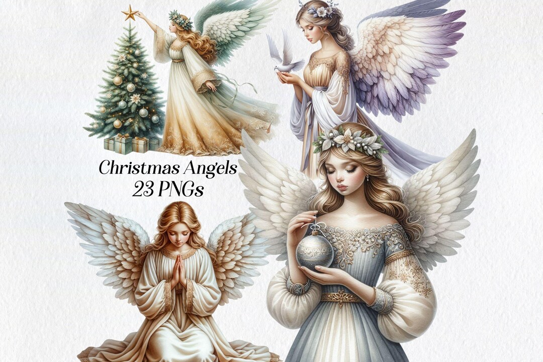 Watercolor Christmas Angel Clipart: Holiday PNG Images (digital ...