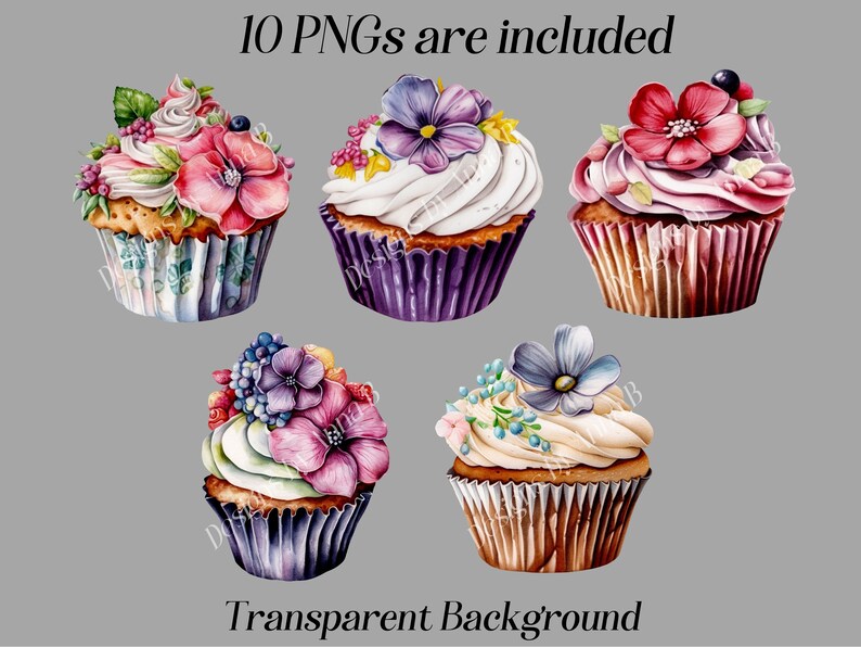 Watercolor Cupcake Clipart 10 High Quality JPEG and PNG - Etsy