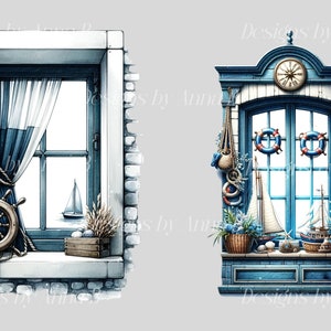 Watercolor Nautical View Clipart, 10 High Quality PNG Files, Window ...