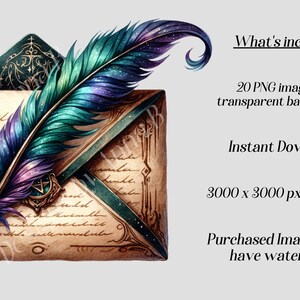 Watercolor Witchy Envelopes Clipart, 20 High Quality PNG Files, Magic ...