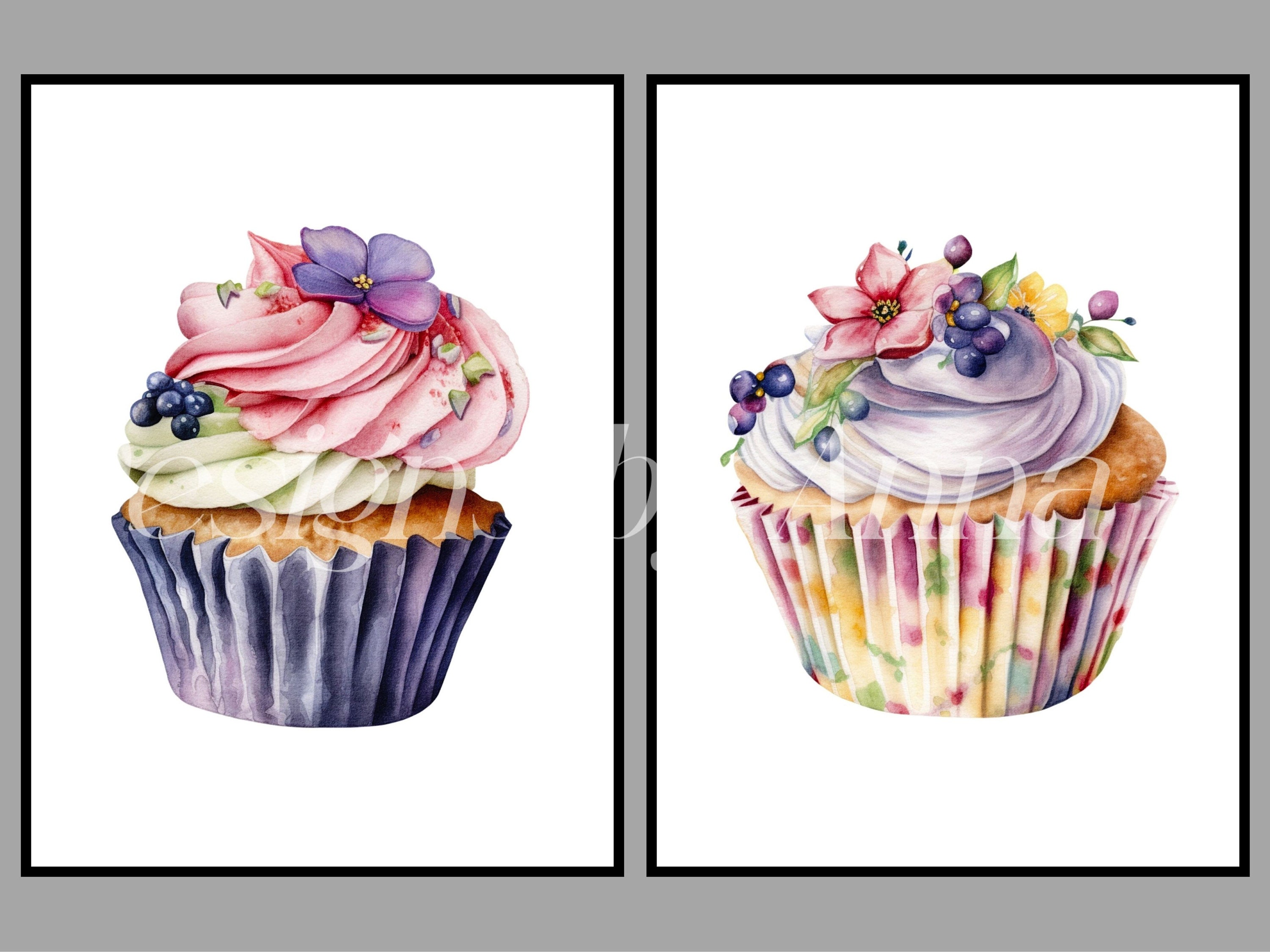 Watercolor Cupcake Clipart 10 High Quality JPEG and PNG - Etsy