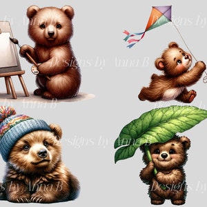 Watercolor Cute Bear Clipart, 20 High Quality PNG Files, Animal Clipart ...