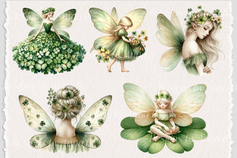 St Patrick's Day Fairy Clipart: Watercolor Shamrock PNG (digital ...