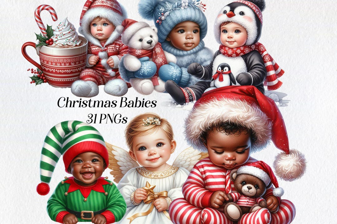 Christmas Babies Clipart, Cute Holiday Baby, PNG, Festive Baby in Santa ...