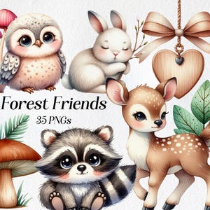 Forest Friends Clipart Set - Cute Woodland Animals and Nature Scenery ...