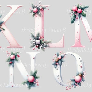 Watercolor Christmas Alphabet Clipart, 32high Quality PNG Files, Pink ...