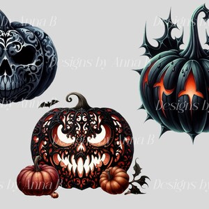 Watercolor Gothic Pumpkin Clipart, 14 PNG Files, Halloween Graphics ...