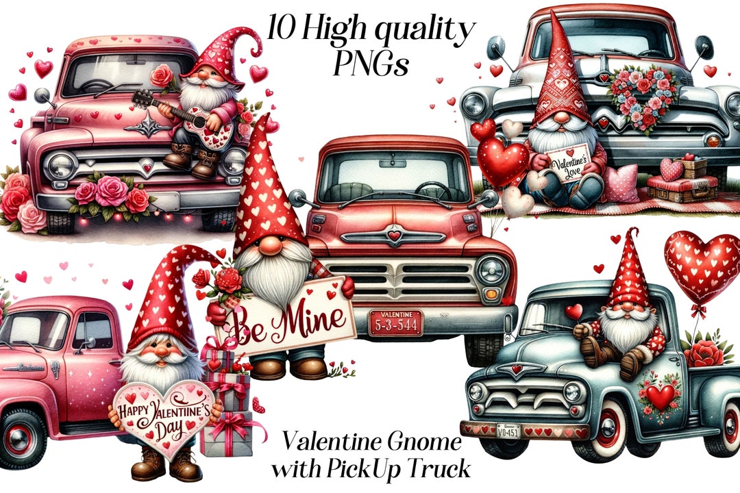 Valentine Gnome Truck Clipart: Watercolor PNG (digital Download) - Etsy