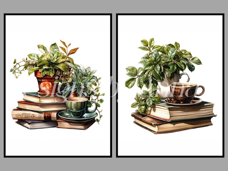 Watercolor Books and Coffee Clipart: JPEG & PNG Files (digital Download ...