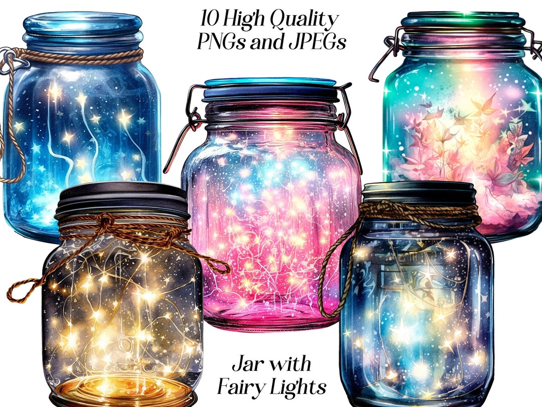 Watercolor Jar With Fairy Lights Clipart, 10 High Quality JPEG and PNG ...