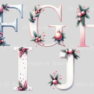 Watercolor Christmas Alphabet Clipart, 32high Quality PNG Files, Pink ...