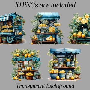 Watercolor Blue Lemonade Stand Clipart, 10 High Quality JPEG and PNG ...