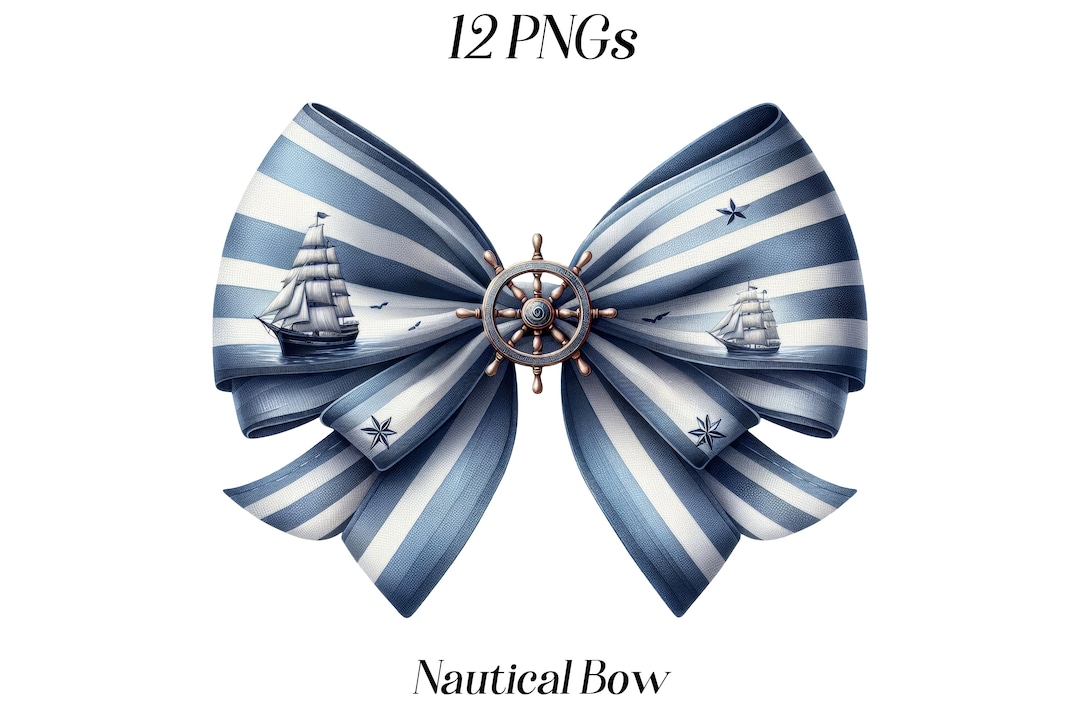 Watercolor Nautical Bow Clipart, 12 PNG Files, Nautical Clipart, Fabric ...