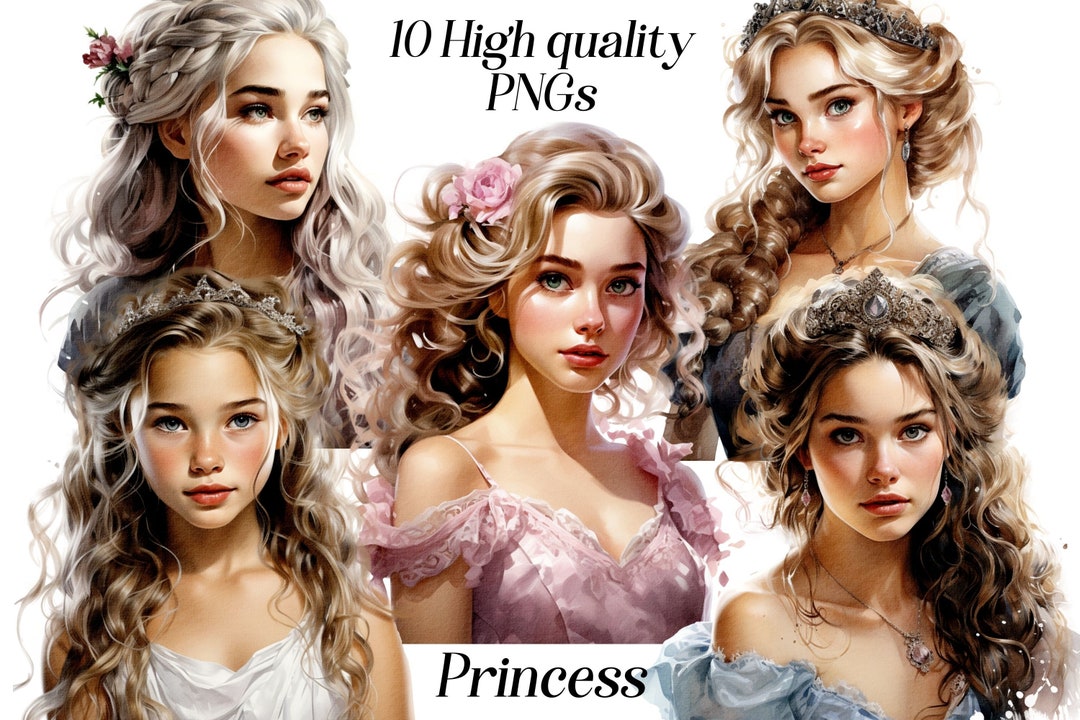 Watercolor Princess Clipart, 10 High Quality PNG Files, Fairy Tale Clip ...