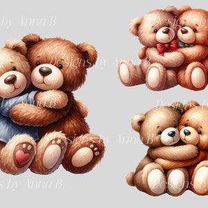 Watercolor Hugging Teddy Bears Clipart: Friendship PNG Images (digital ...