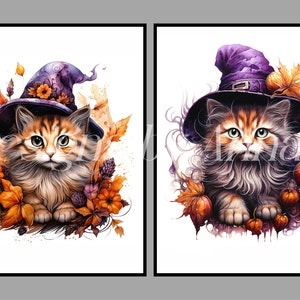 Watercolor Halloween Kitten Clipart: 10 PNG & JPEG Files (digital ...