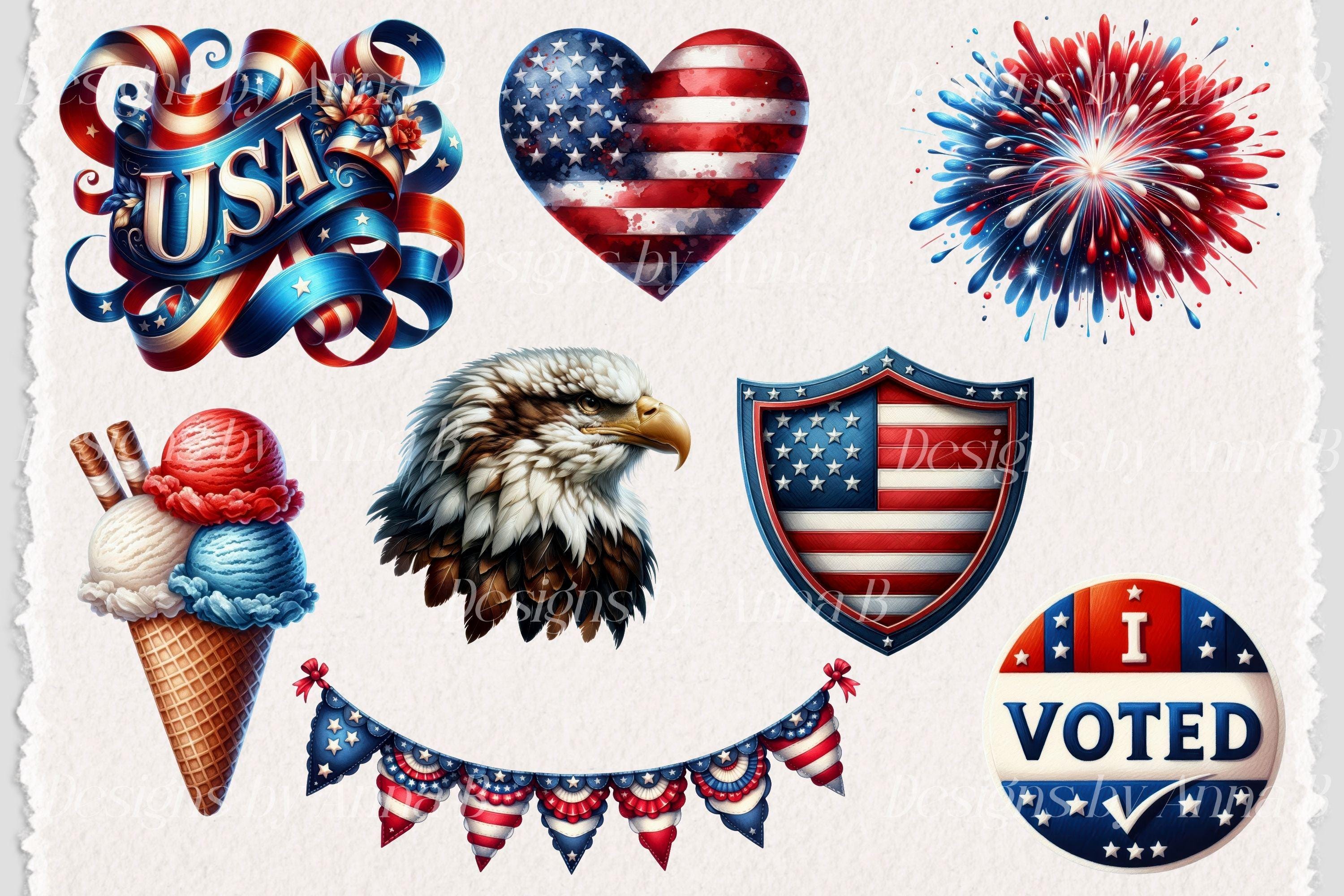 Patriotic USA Clipart: American Flag Watercolor Images (digital ...