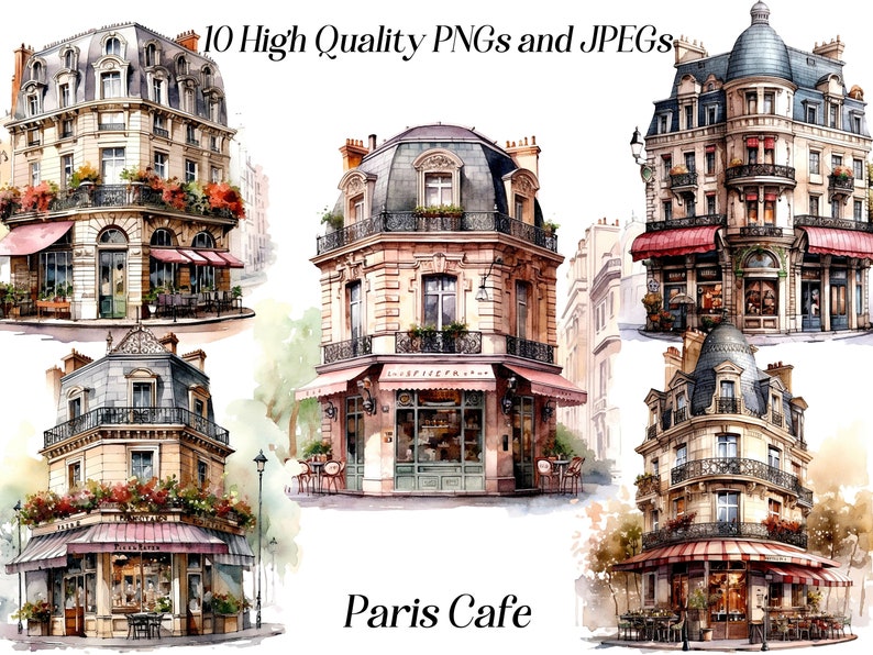 Watercolor Paris Cafe Clipart 10 High Quality JPEG and PNG - Etsy