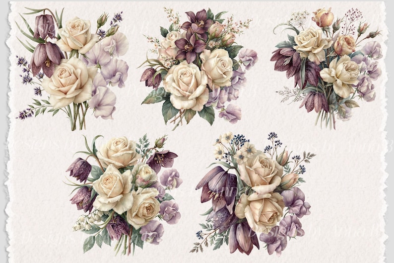 Romantic Roses Clipart, Vintage Floral Bouquet, Wedding Graphics ...