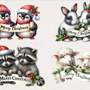 Watercolor Christmas Animals Clipart: Holiday PNG Graphics (digital ...