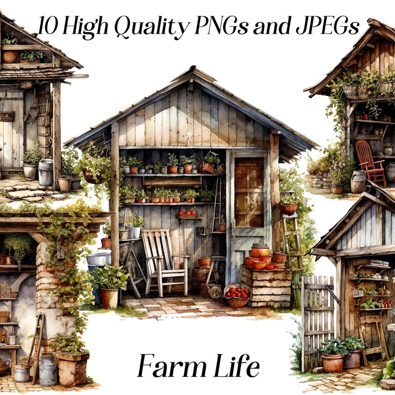 Watercolor Farm Clipart - Etsy