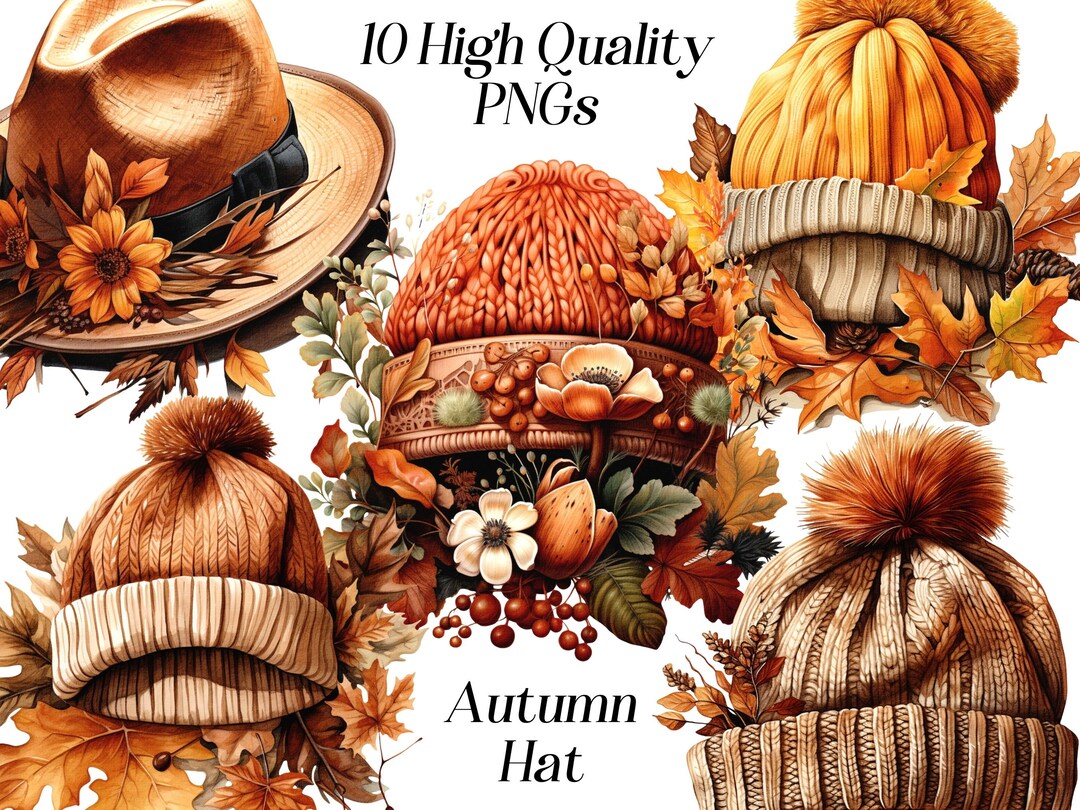 Watercolor Autumn Hat Clipart, 10 High Quality PNG Files, Autumn ...
