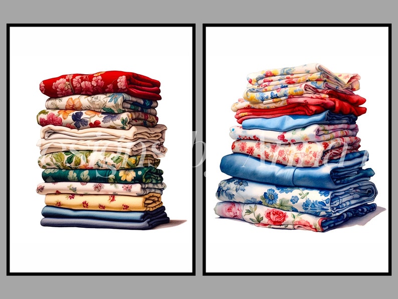 Watercolor Floral Fabric Stack Clipart: Sewing & Craft Graphics ...