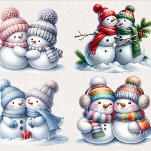 Watercolor Hugging Snowman Clipart: 24 PNG Festive Graphics (digital ...