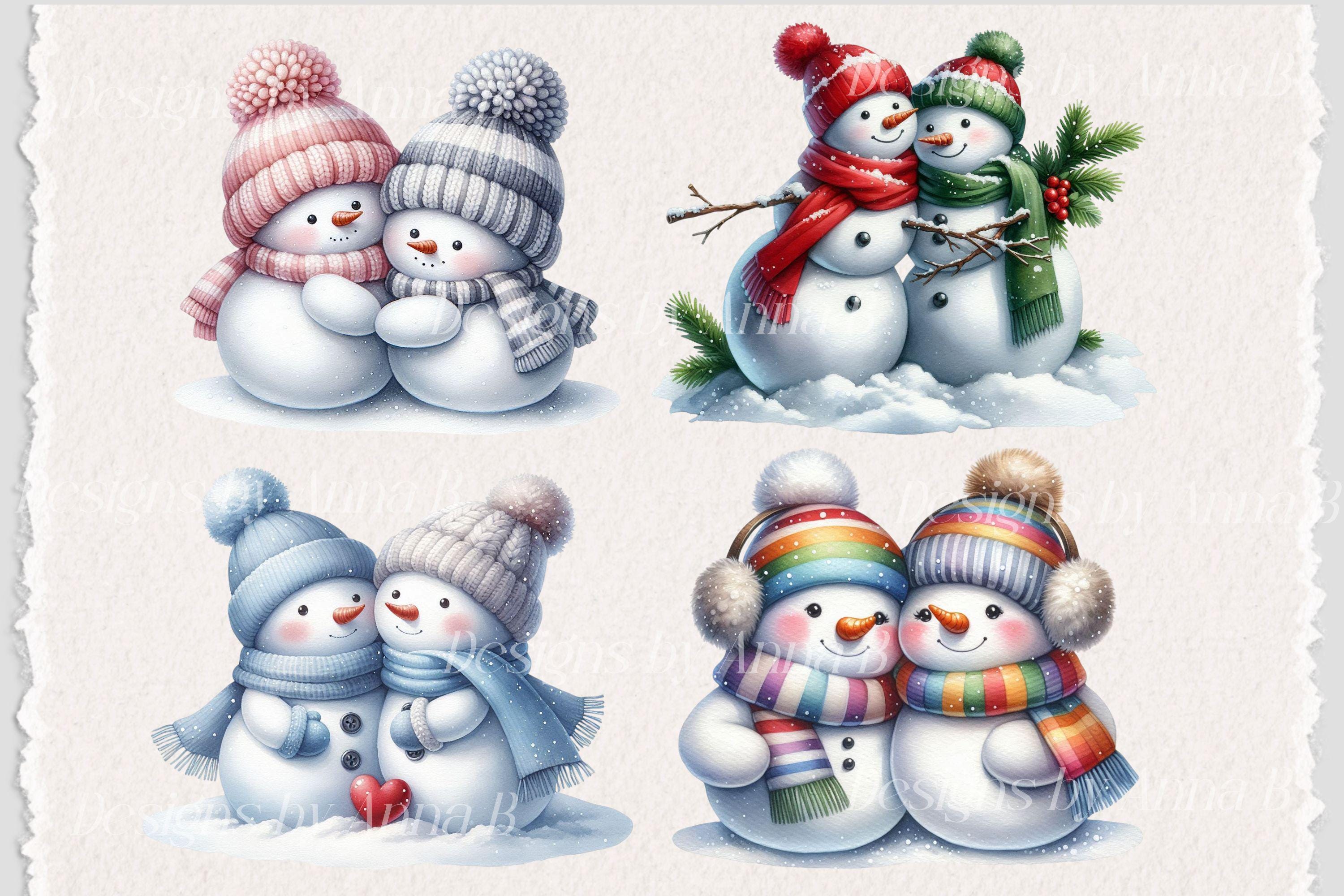 Watercolor Hugging Snowman Clipart: 24 PNG Festive Graphics (digital ...