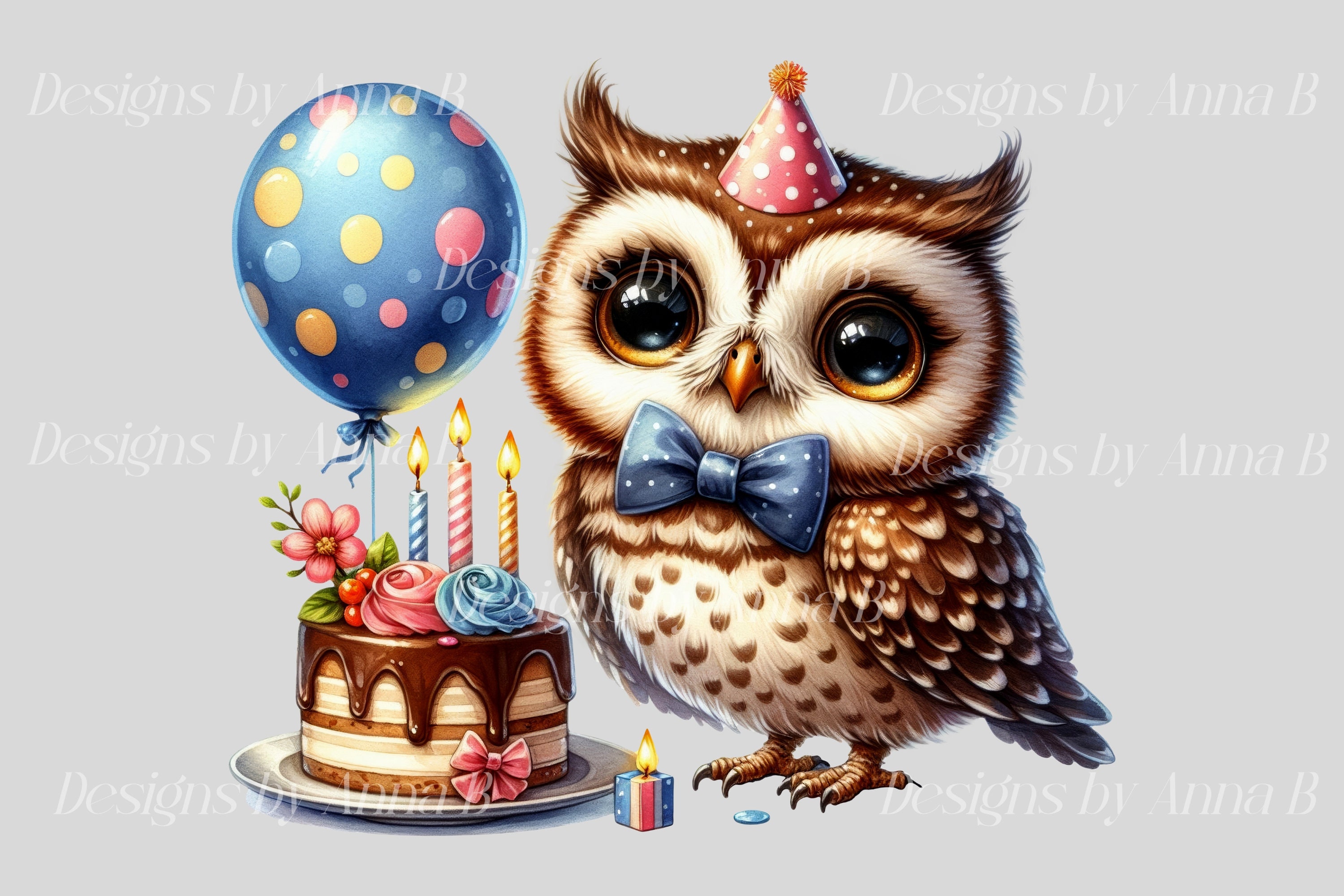 Watercolor Birthday Owl Clipart, Party Graphics (13 PNG Files) - Etsy