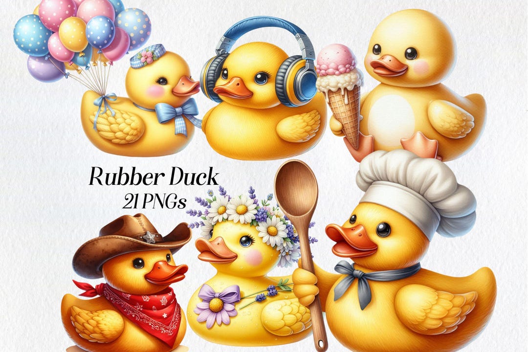 Rubber Duck Clipart – Yellow Duck PNG Set, Nursery Art (digital ...