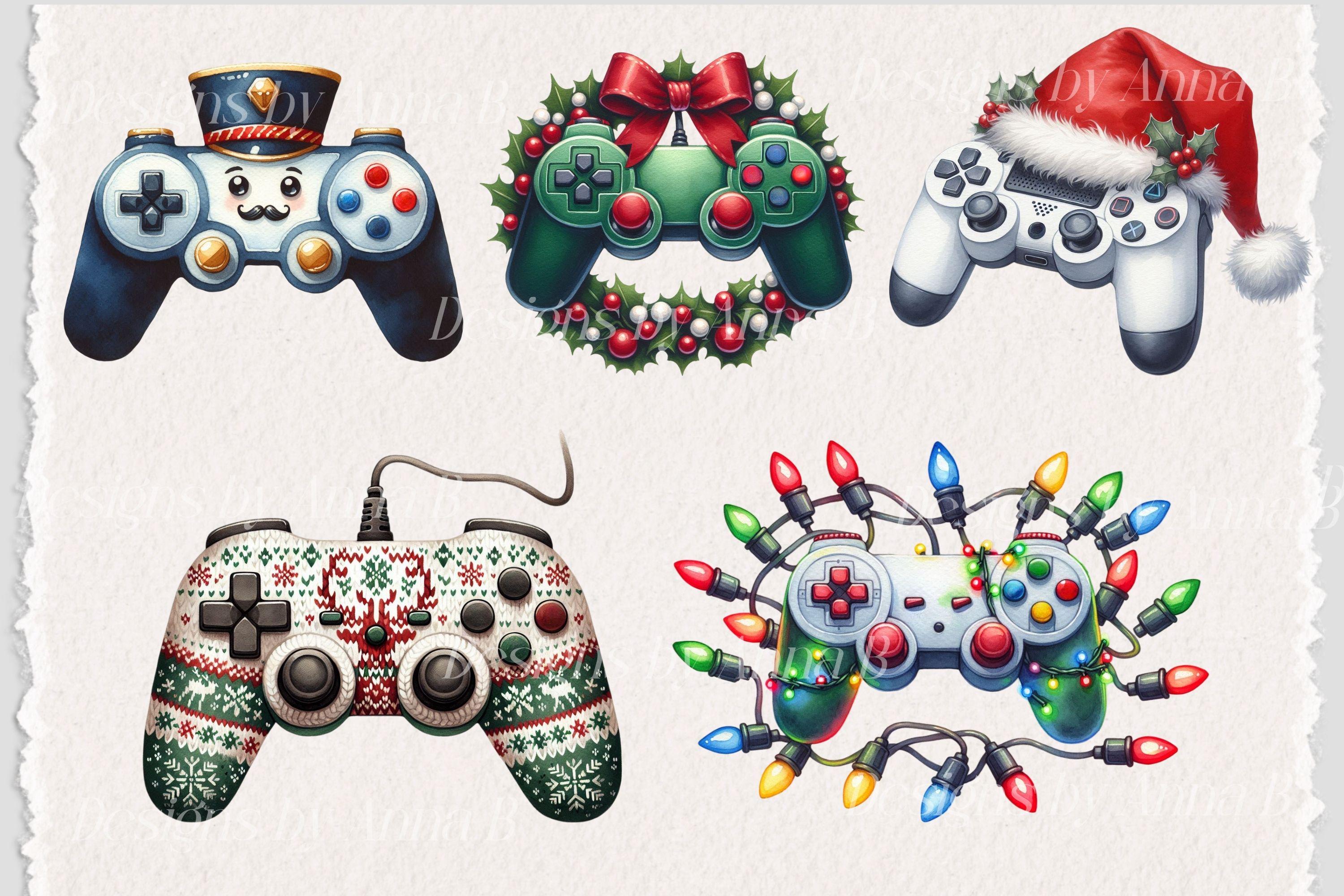 Watercolor Christmas Game Controller Clipart: Festive Gamer PNG ...