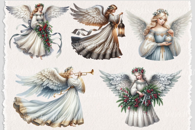Watercolor Christmas Angel Clipart: Holiday PNG Images (digital ...