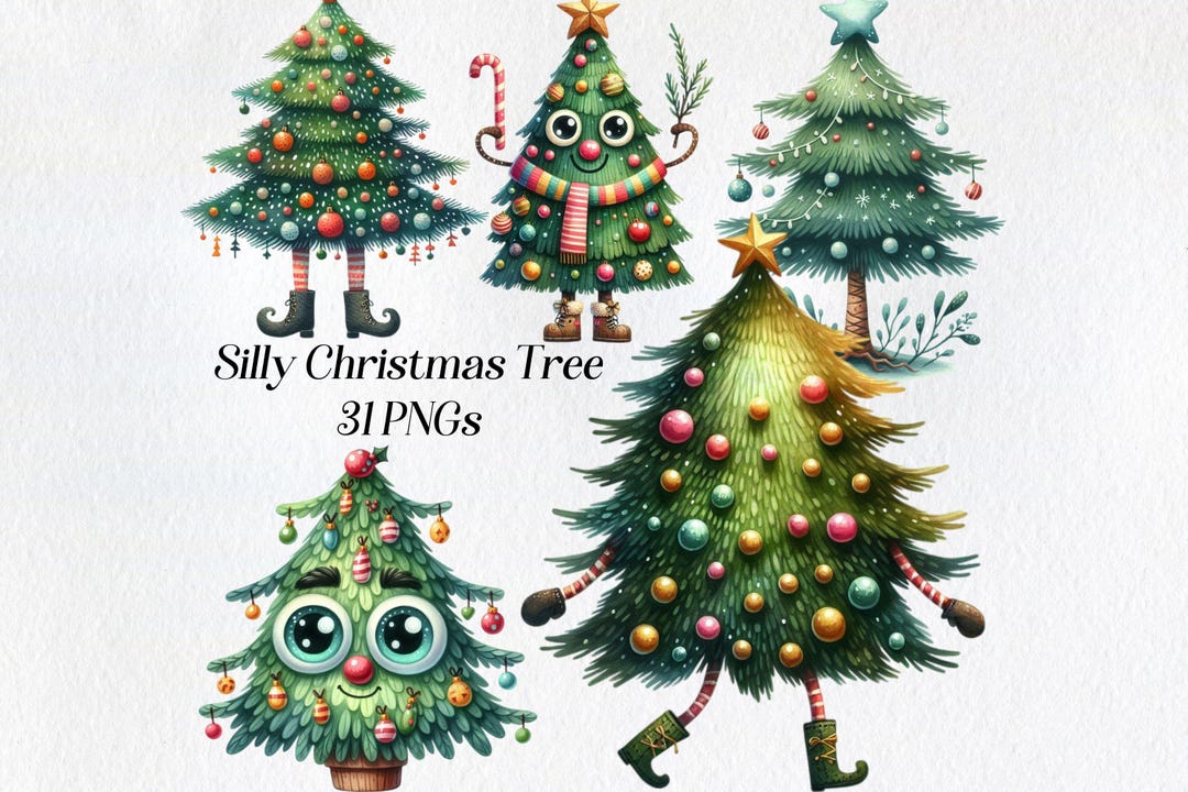 Watercolor Christmas Tree Clipart: Whimsical PNG Graphics (digital ...
