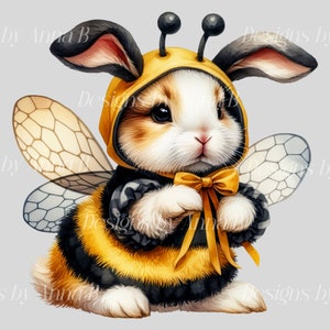 Watercolor Bunny Dressed as Bumblebee Clipart, 13 PNG Files, Cute Bunny ...