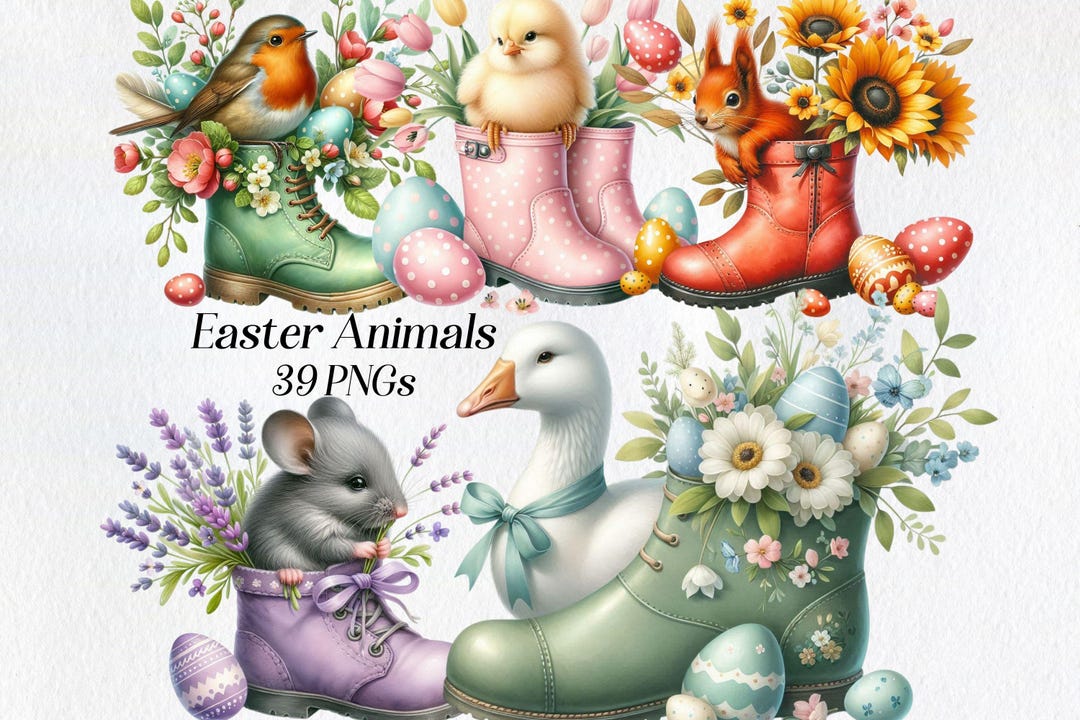 Easter Animals Clipart, Watercolor Garden Boots Clip Art, Png, Pastel ...